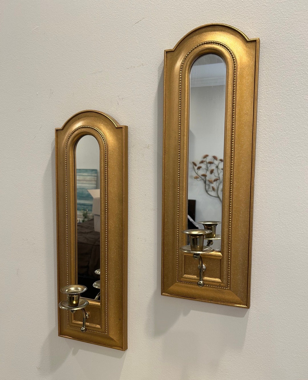 Vintage Home Interiors Mirrored Wall Sconce-set of 2. Vintage Brass ...