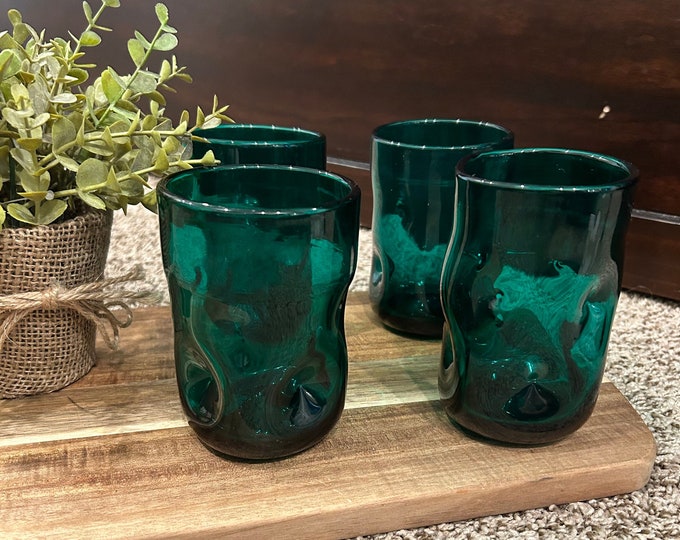 Vintage Blenko Emerald Green Blown Glass Dimpled Juice Glasses. Vintage ...