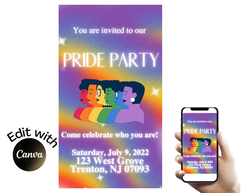 PRIDE Invitation Template LGBTQIA Editable Invitation Neon - Etsy