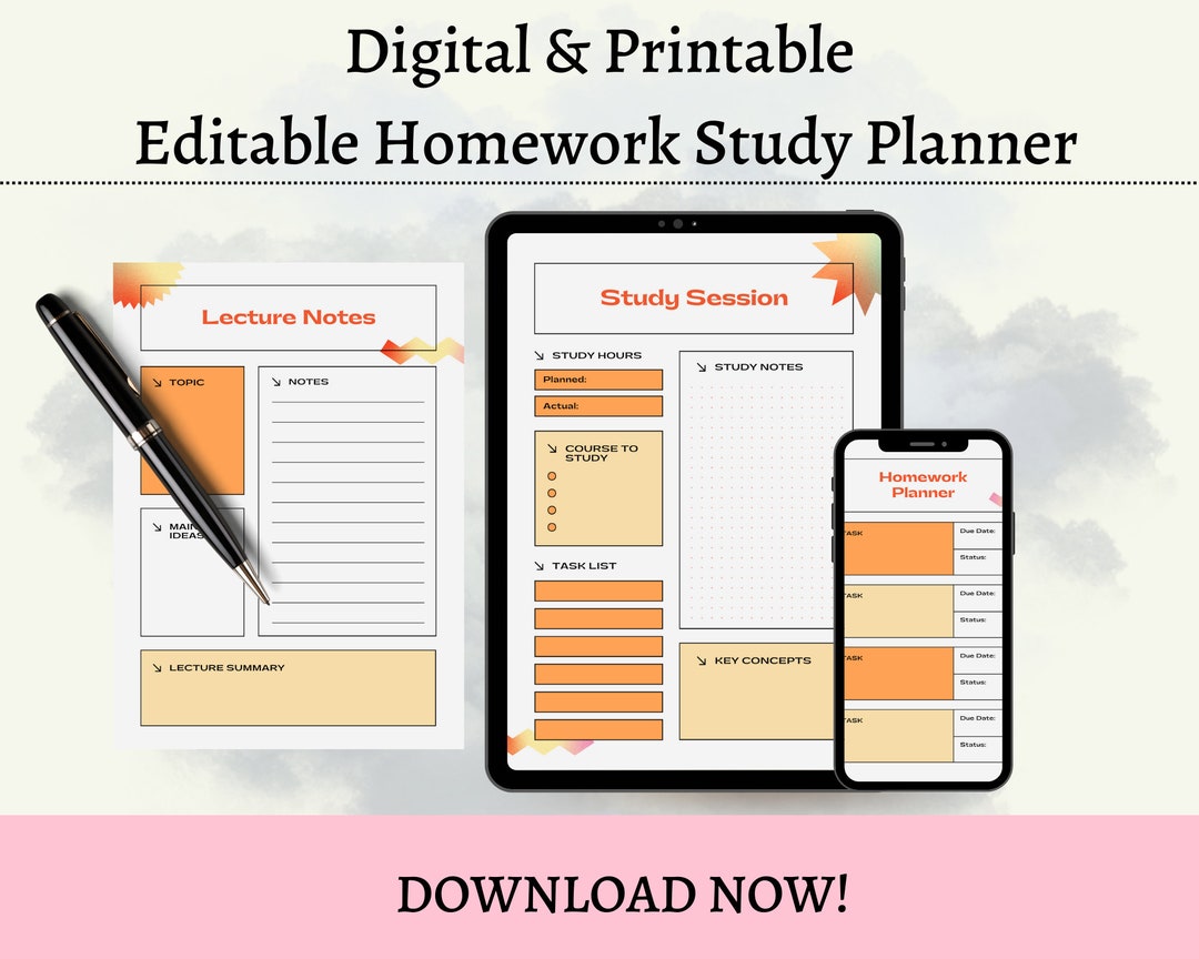 Editable Student Study Planner, Homework Study Planner, Study Session ...