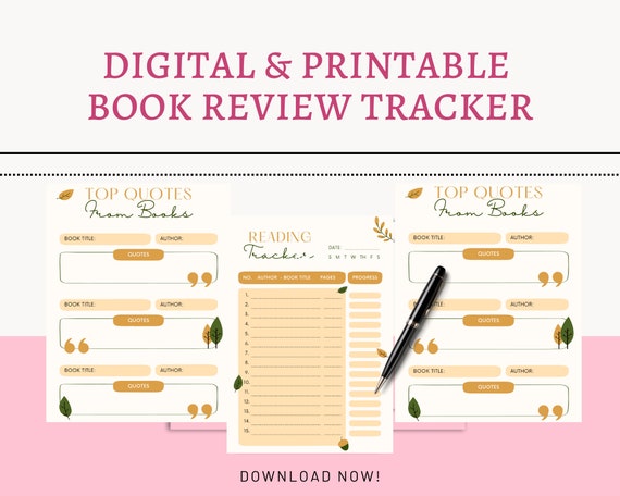 Digital & Printable Book Review Tracker Reading Tracker - Etsy