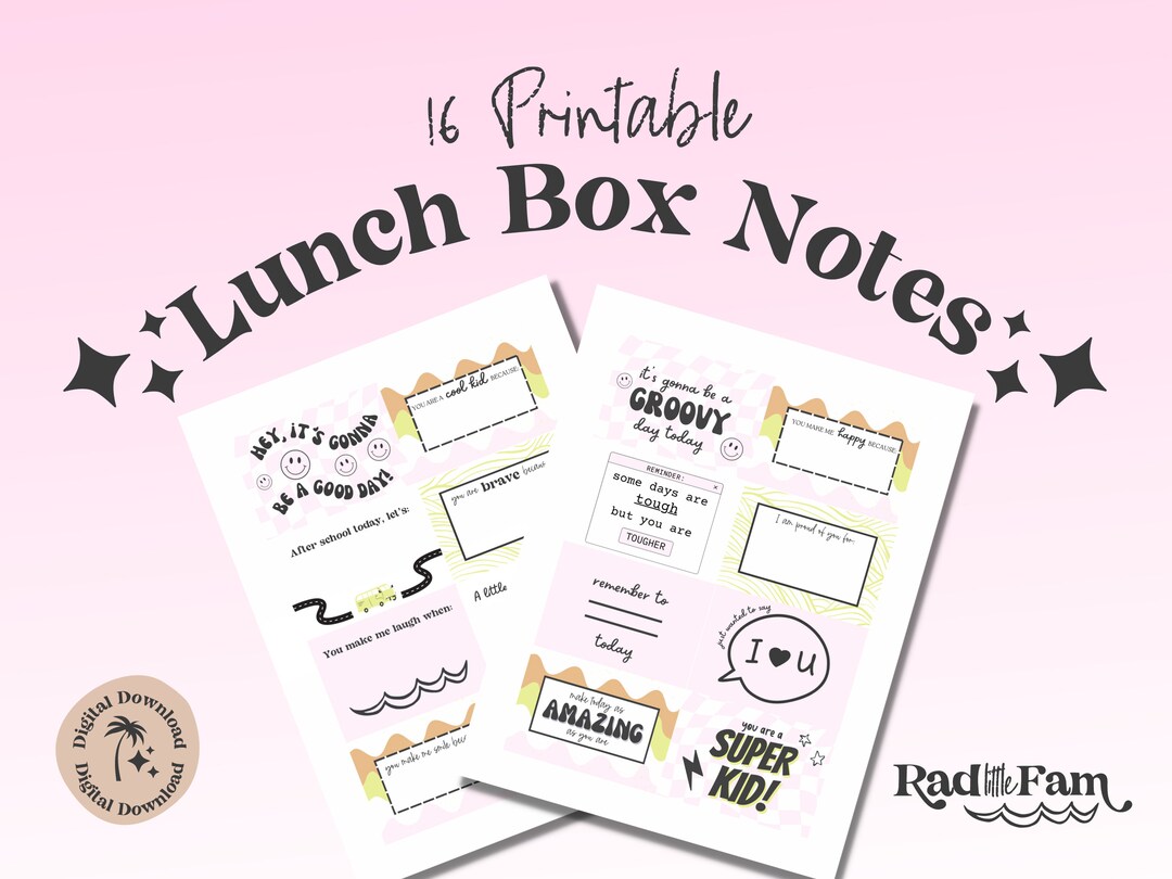 Printable Lunch Box Notes DIGITAL DOWNLOAD, Green & Pink, Back to ...