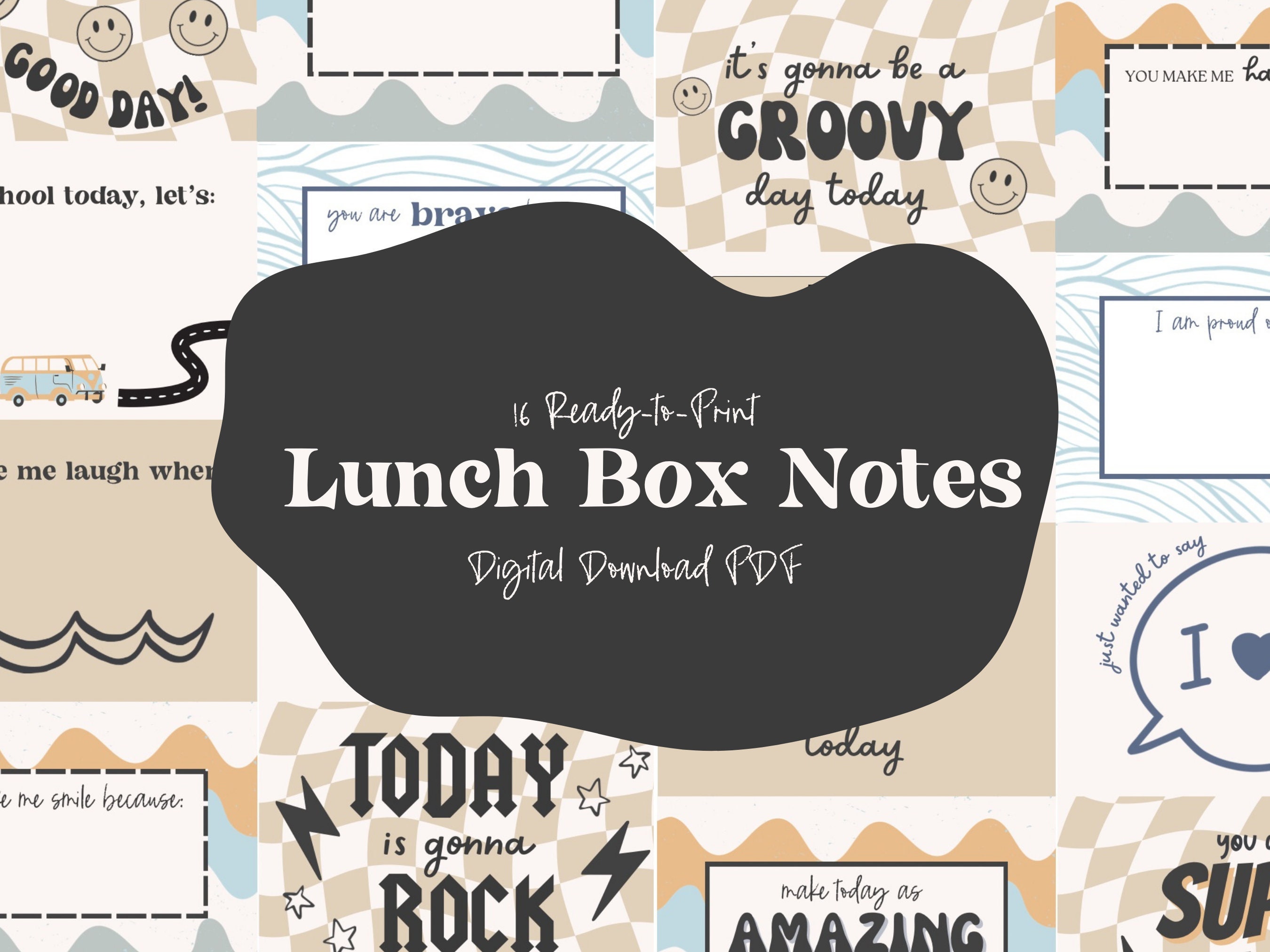 Printable Lunch Box Notes DIGITAL DOWNLOAD, Navy & Tan - Back to School ...