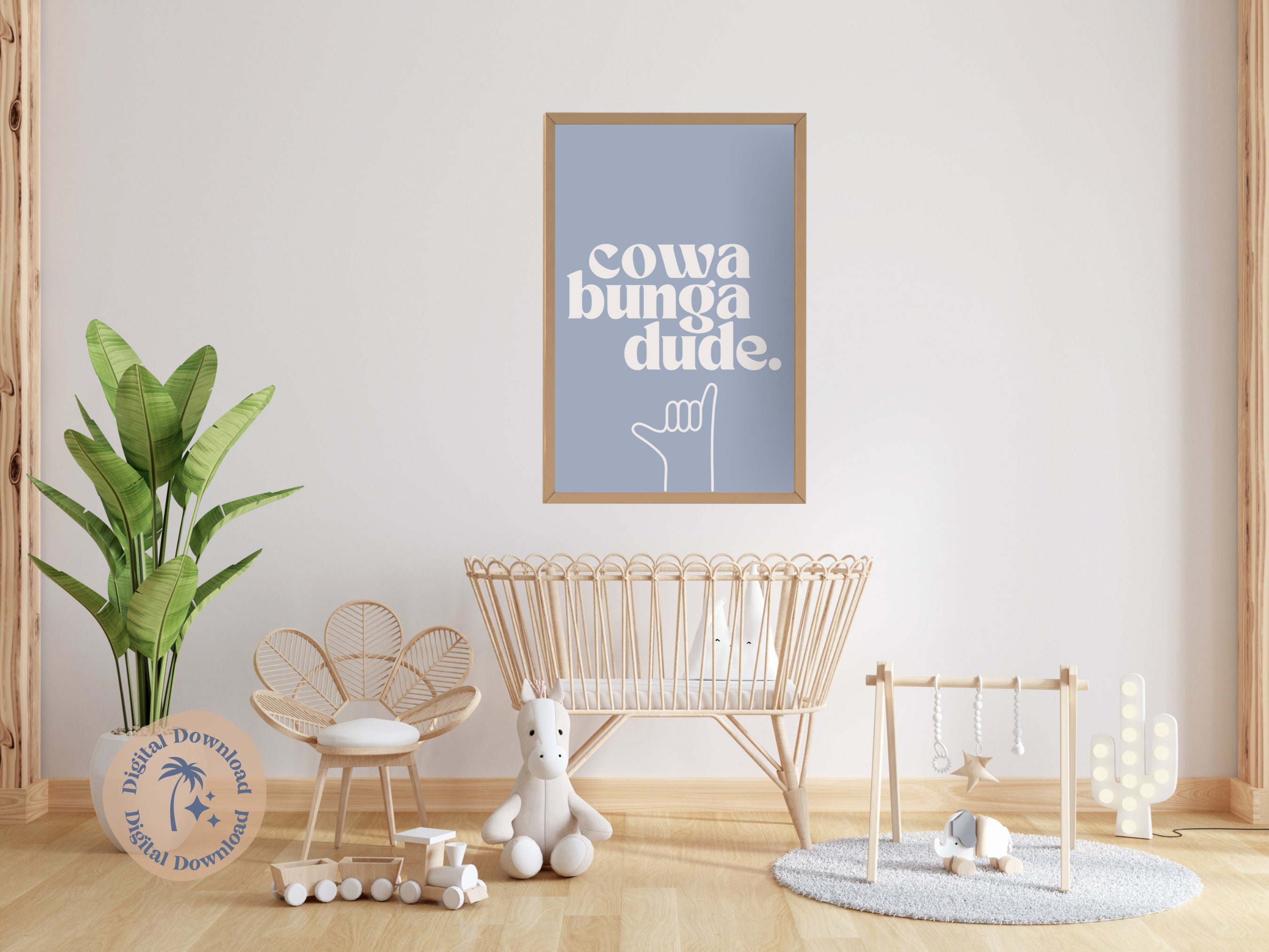 Cowabunga Dude - Printable Nursery Wall Art, Surf, Shaka Print, Boho ...