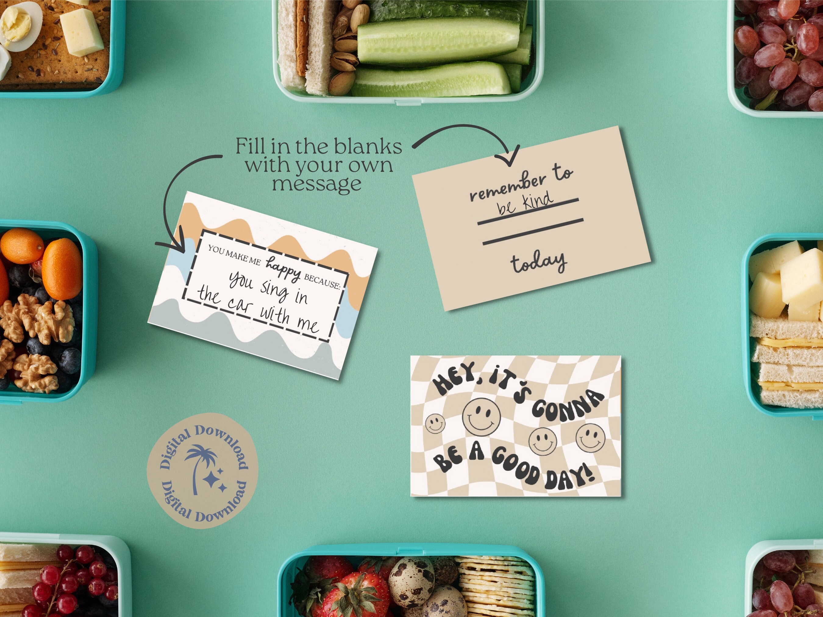 Printable Lunch Box Notes DIGITAL DOWNLOAD, Navy & Tan - Back to School ...