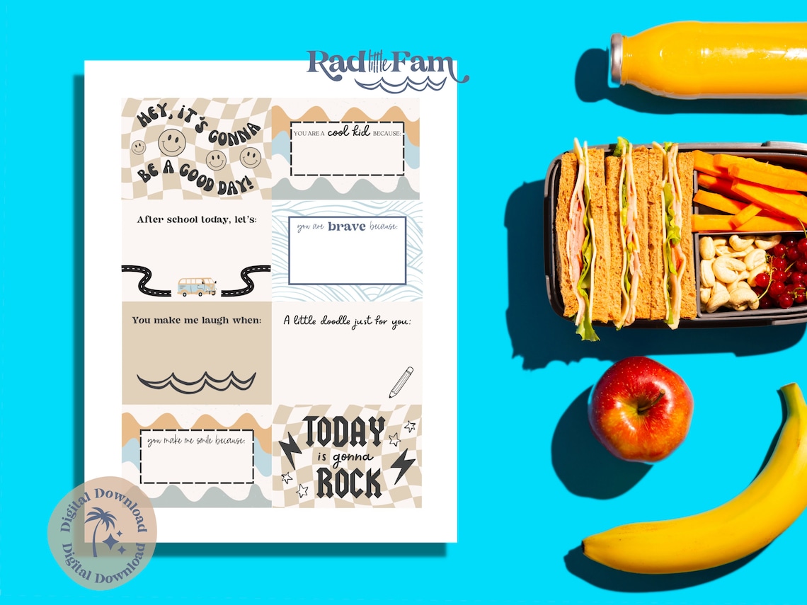 Printable Lunch Box Notes DIGITAL DOWNLOAD, Navy & Tan - Back to School ...