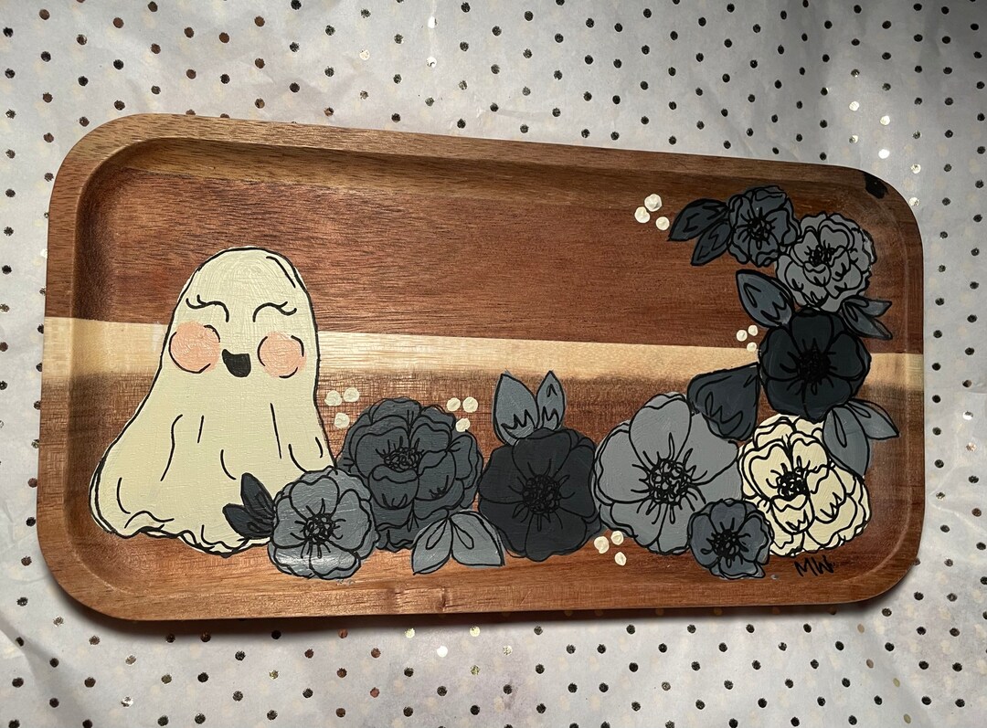 Cute Ghost and Floral Wooden Tray Halloween Decor - Etsy