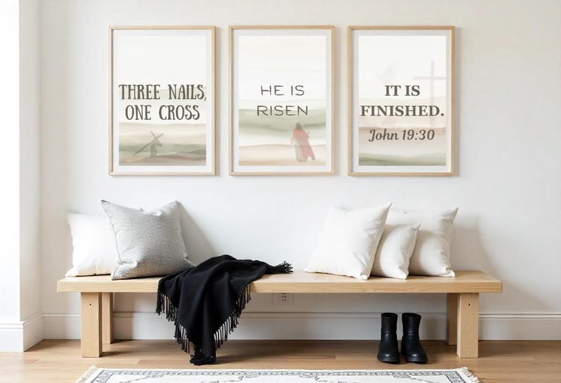 Christian Easter Wall Art Set | 3 Crosses | He is Risen Digital ...
