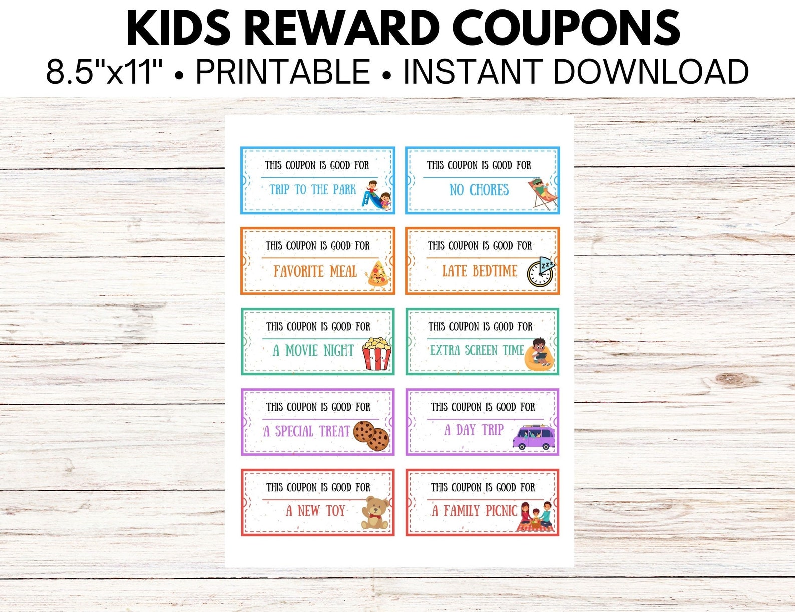 Printable Reward Coupons for Kids: Fun Family Activities (digital ...