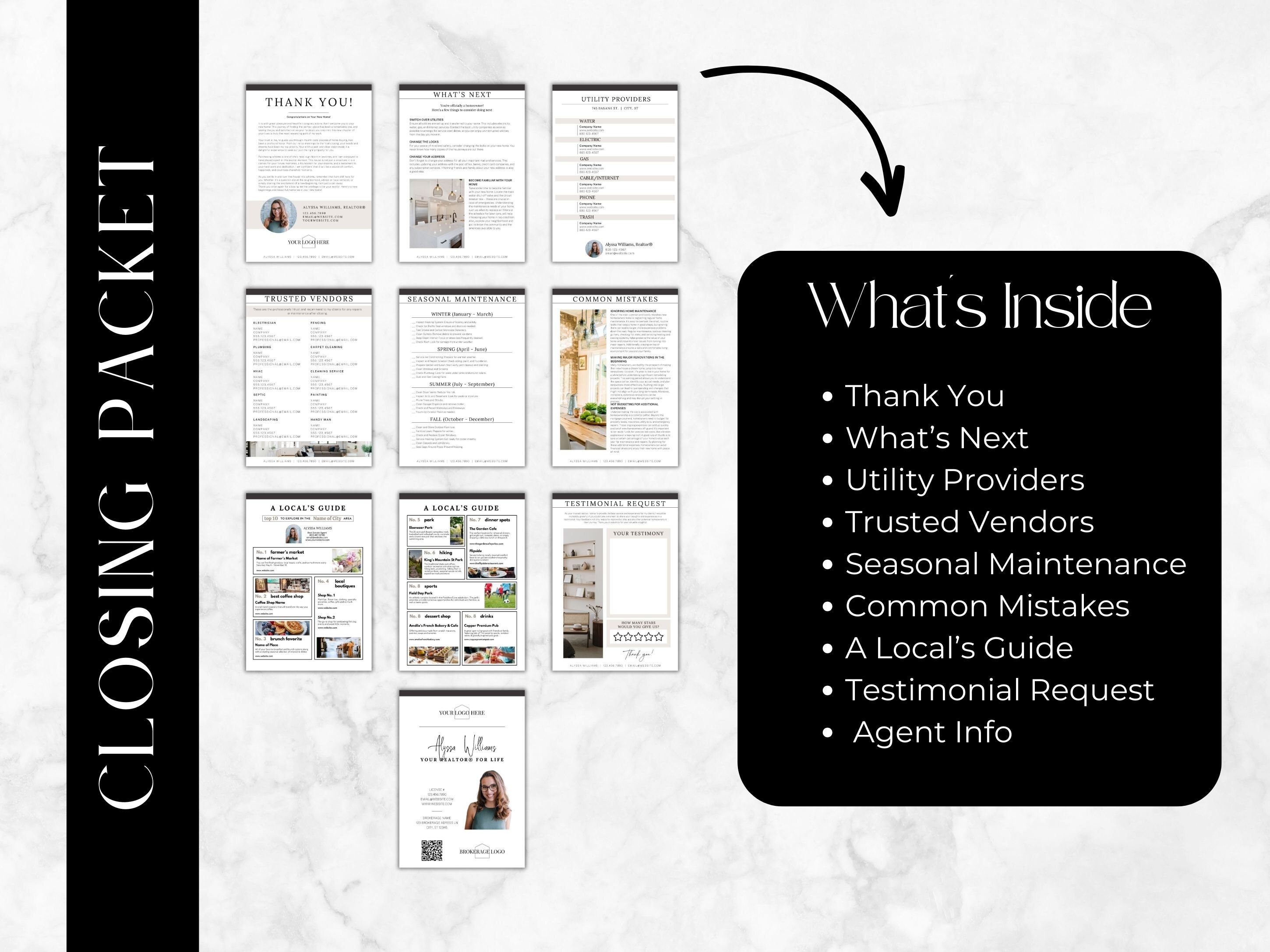 Real Estate Closing Packet, Client Exit Packet Template, New Home Guide ...