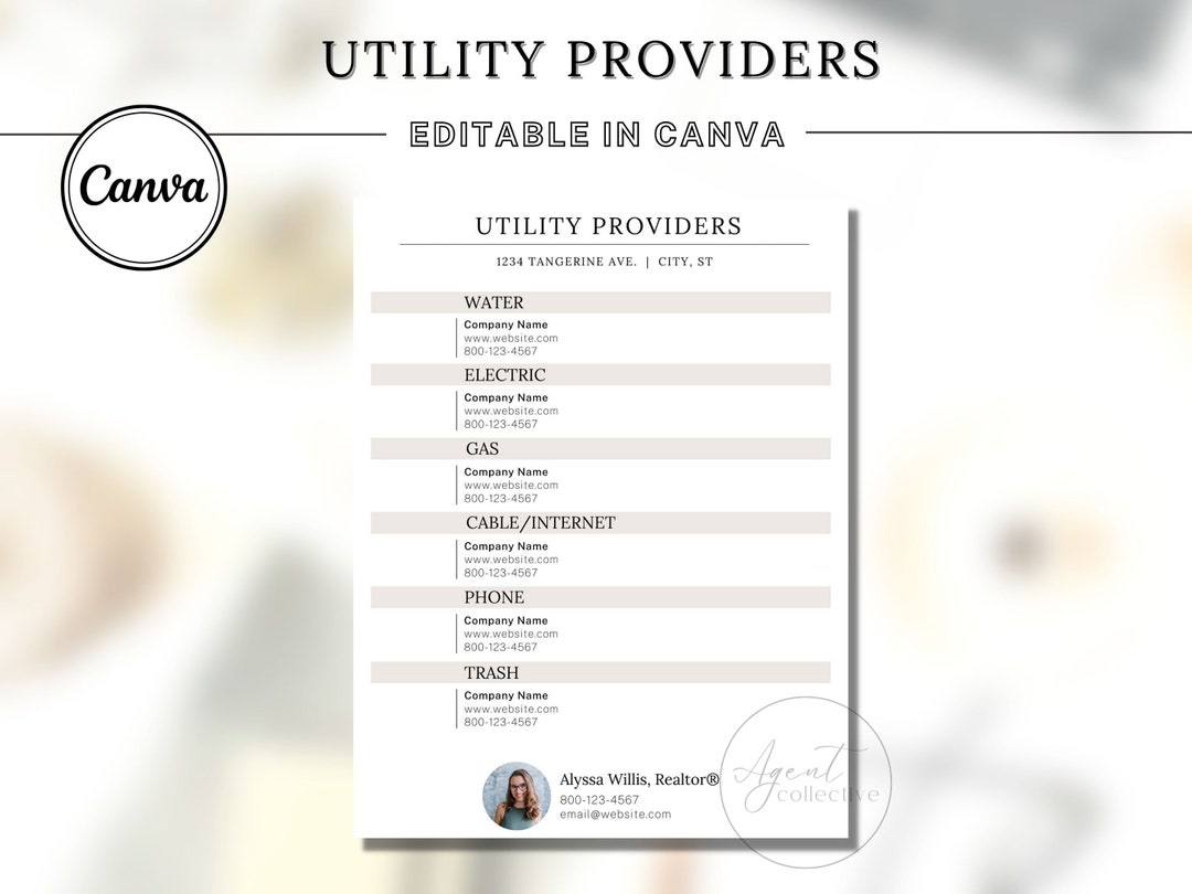 Utility Providers List, Utilities List, Utility Providers Flyer, Real ...
