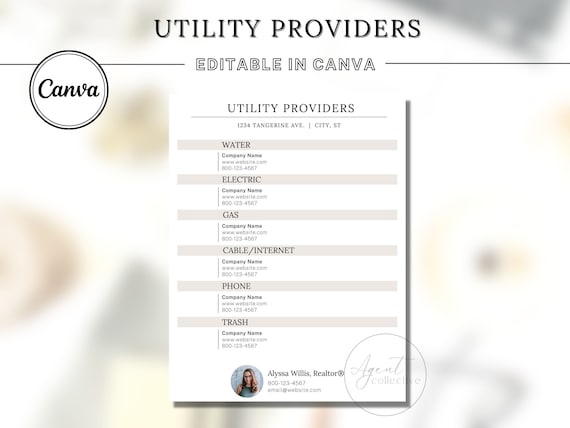 Utility Providers List Utilities List Utility Providers - Etsy