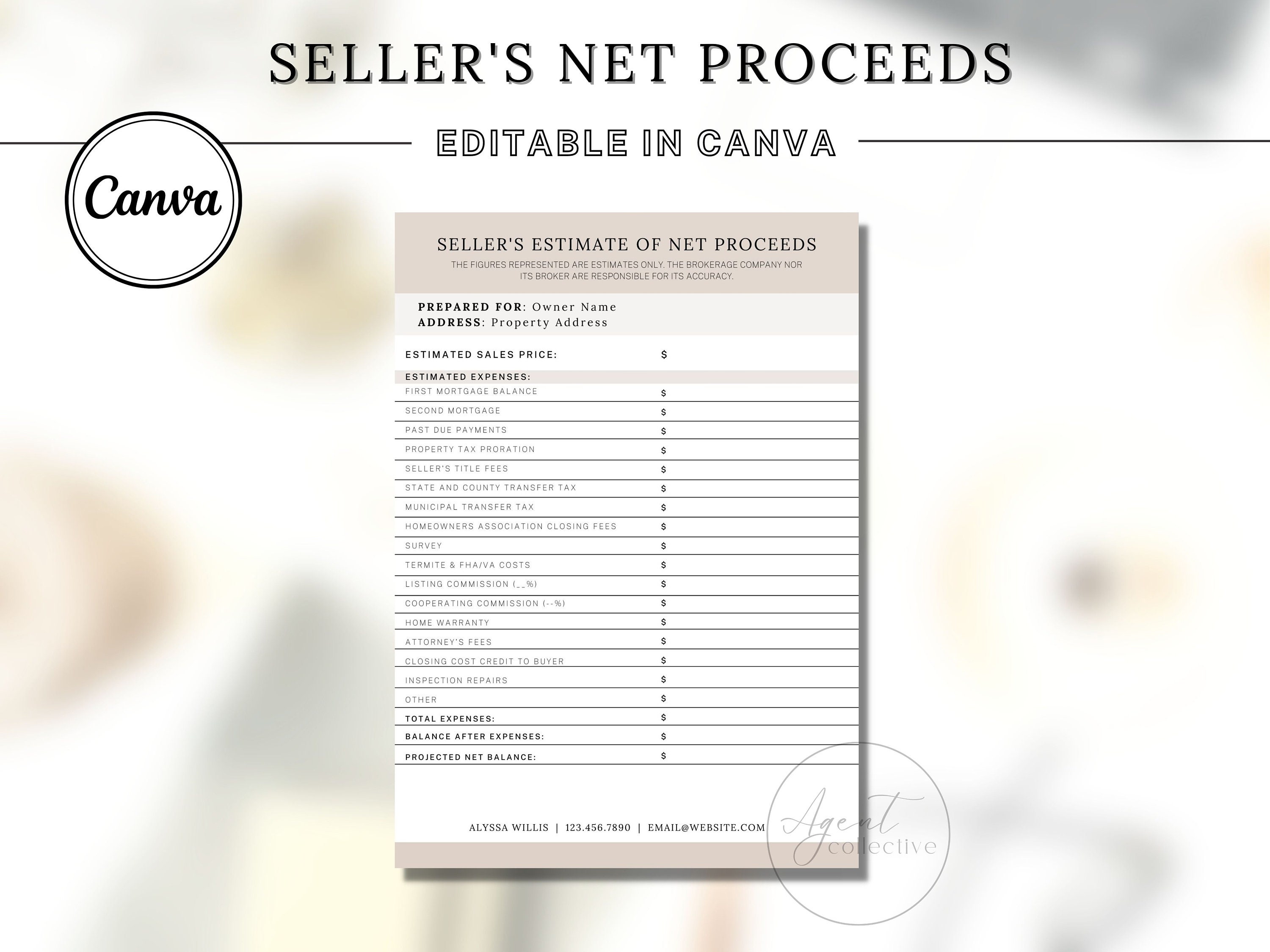 Seller Net Sheet Seller Net Proceeds Seller Closing Costs Estimated