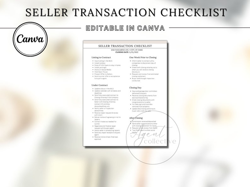 Seller Transaction Checklist - Simple, Listing Agent Checklist, Sellers ...
