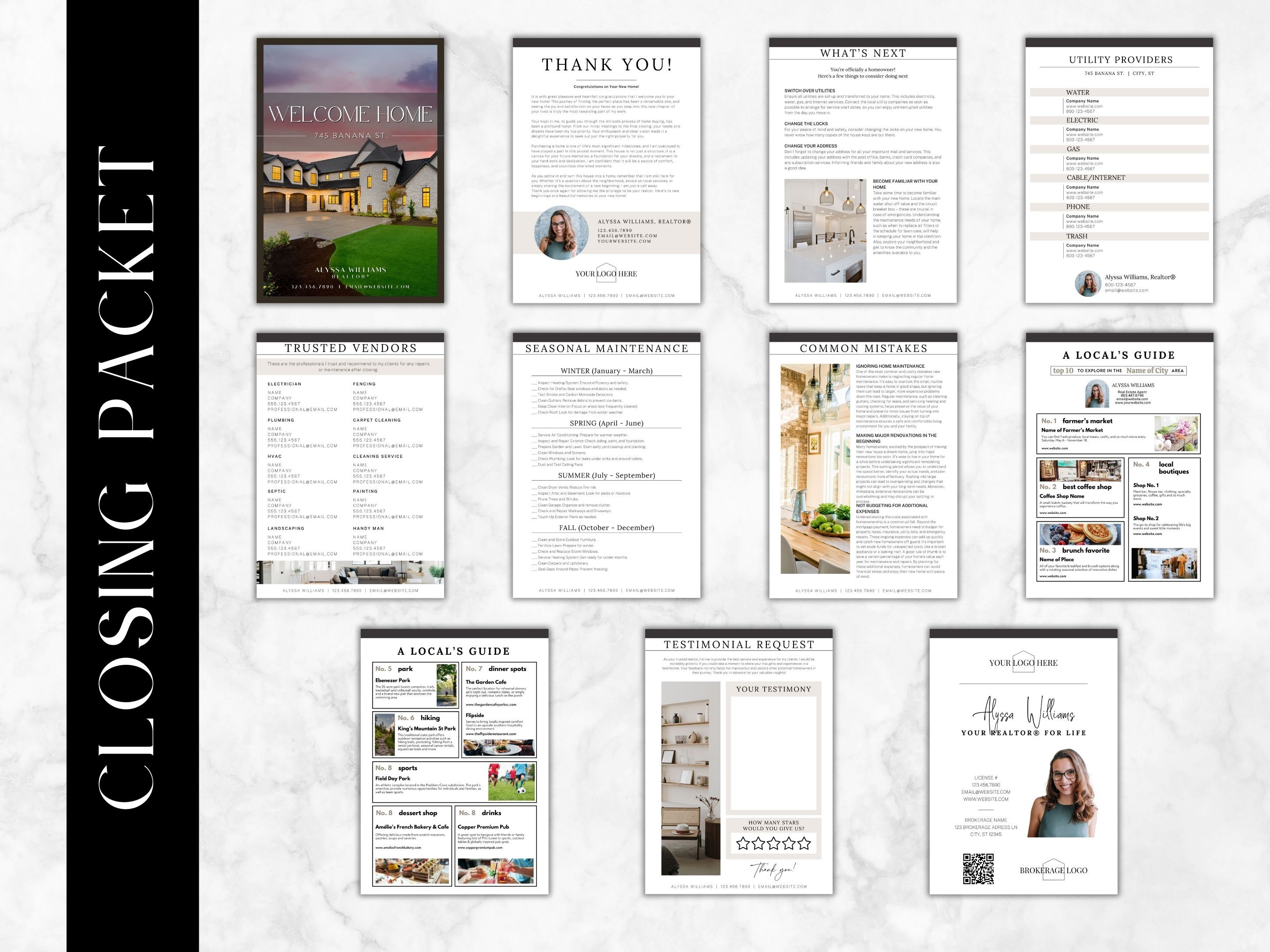 Real Estate Closing Packet, Client Exit Packet Template, New Home Guide ...