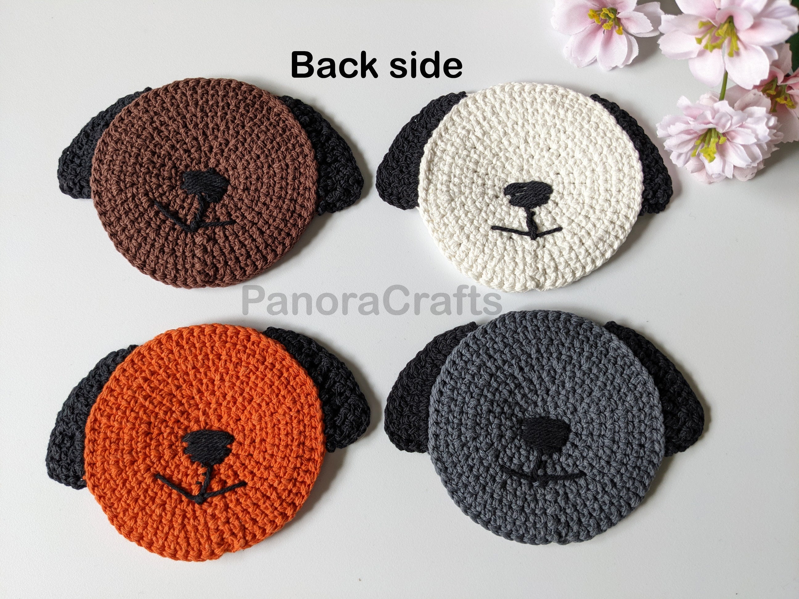 Crochet Dog Coasters Set (2 Pieces/set)handmade From Cotton Yarn, Dog ...
