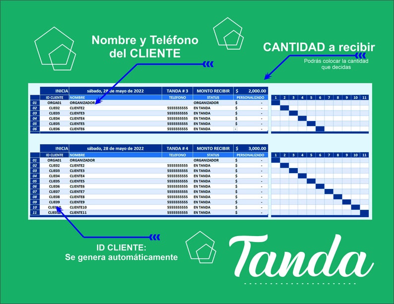Formato de Tandas / Excel / Control de Tandas / Control de - Etsy México