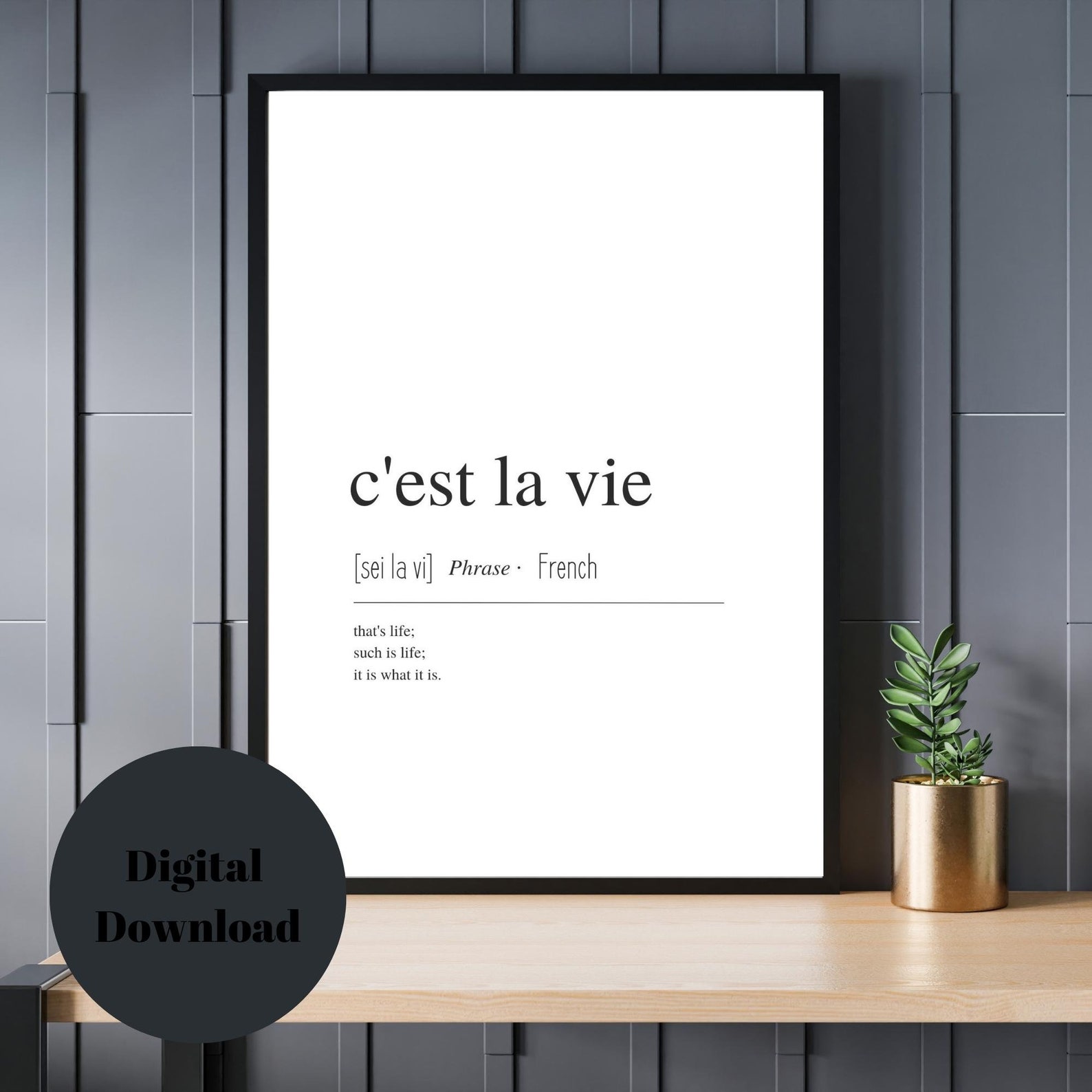 C'est La Vie Definition Print, Modern Typography Printable, Classy Wall ...