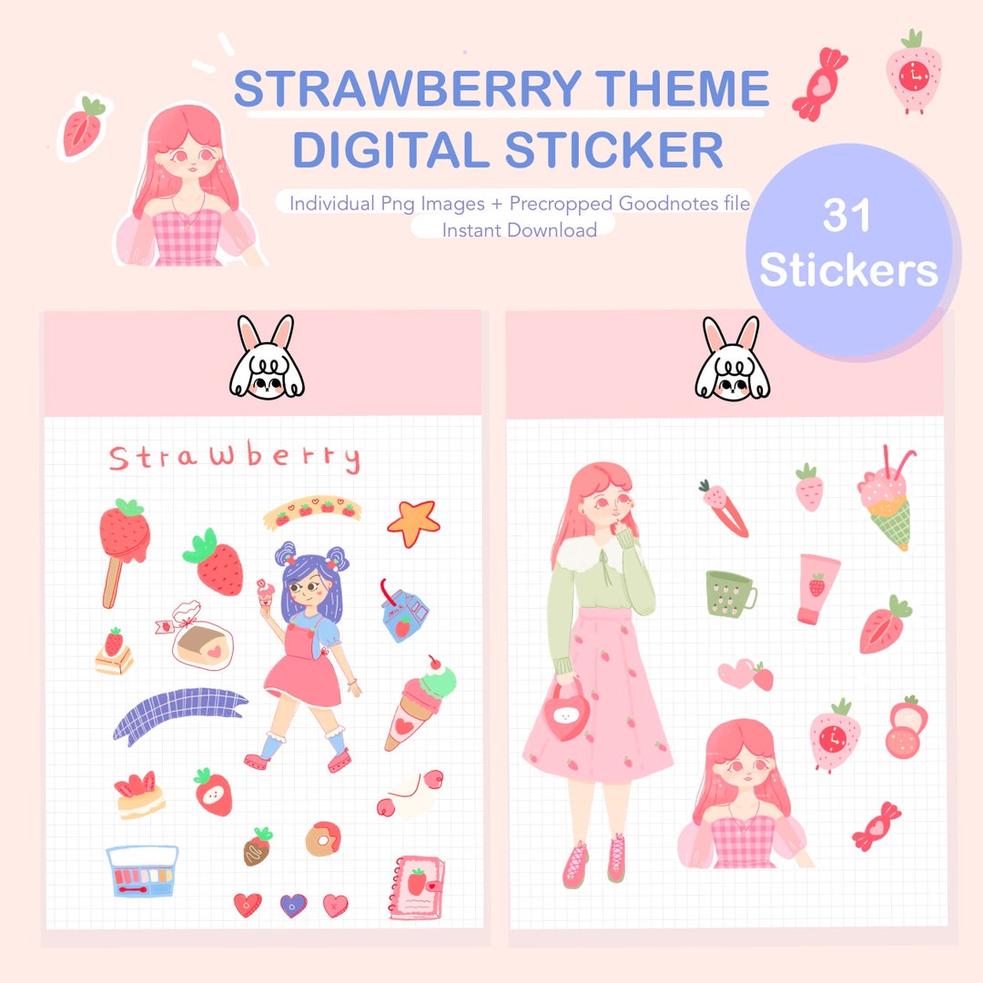 Cute Strawberry Digital Stickers | Strawberry Digital Sticker ...