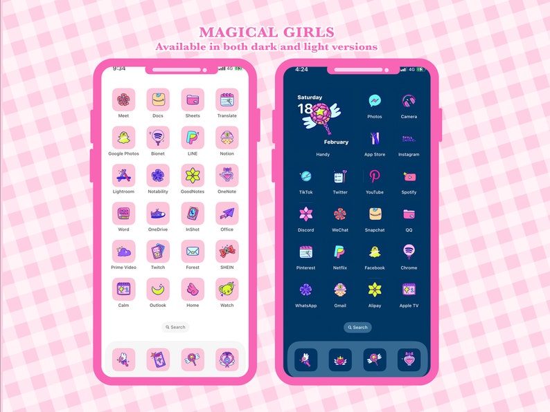 CUTE Magical Girls Hand Drawn Icon Pack With Matching Wallpapers | 140 ...
