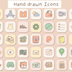 CUTE COZY BEAR Hand Drawn Icon Set With Matching Wallpaper | Cute Beige ...