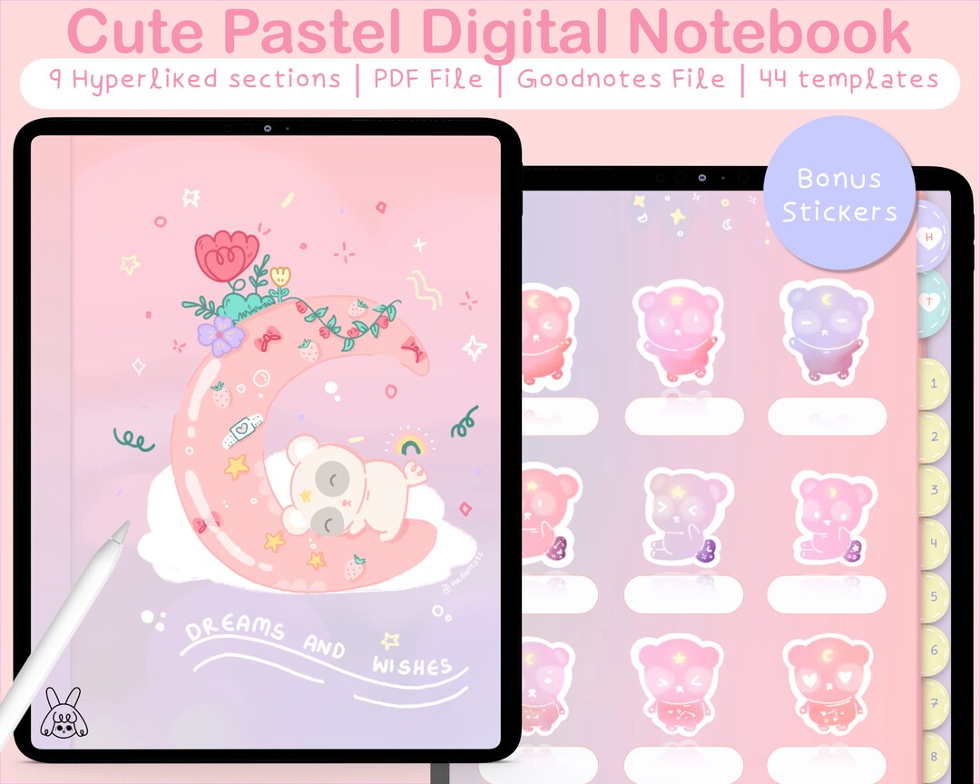 Cute Pastel Digital Notebook, Goodnotes Notebook, Student Notebook ...