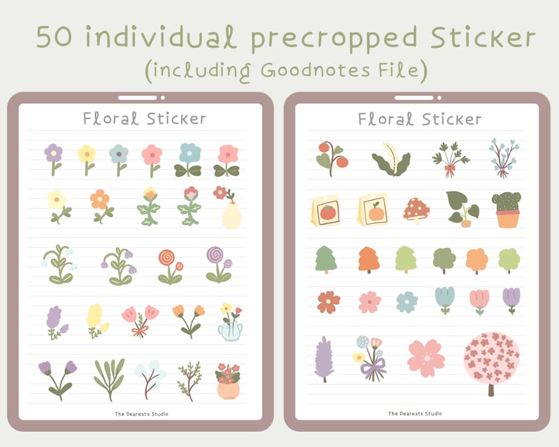 FLORAL Digital Sticker Which is Precropped for Goodnotes & Digital ...