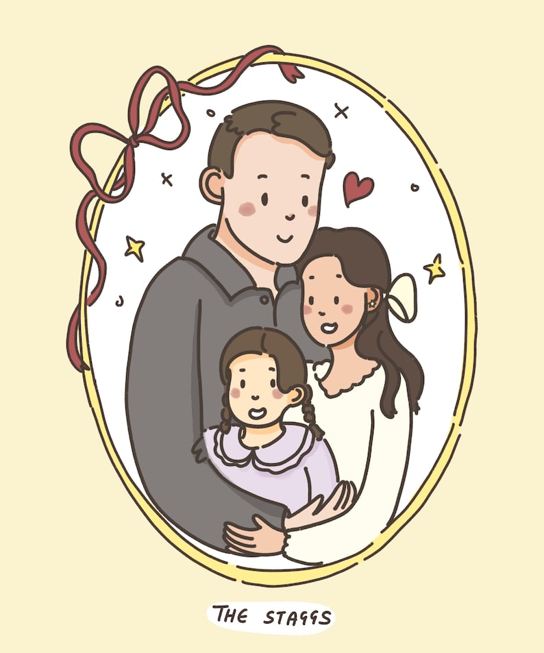 Hand Drawn Custom Family Portrait With Pets and Kids, Unique ...