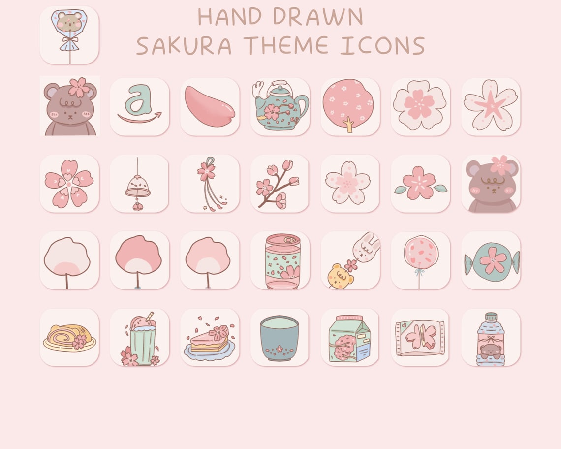 CUTE SAKURA Hand Drawn Icon Pack With Wallpapers Cherry - Etsy