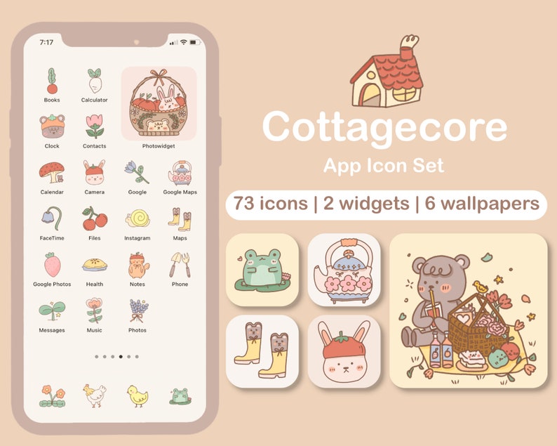CUTE COTTAGECORE Hand Drawn Icon Set With Wallpapers Cute - Etsy UK