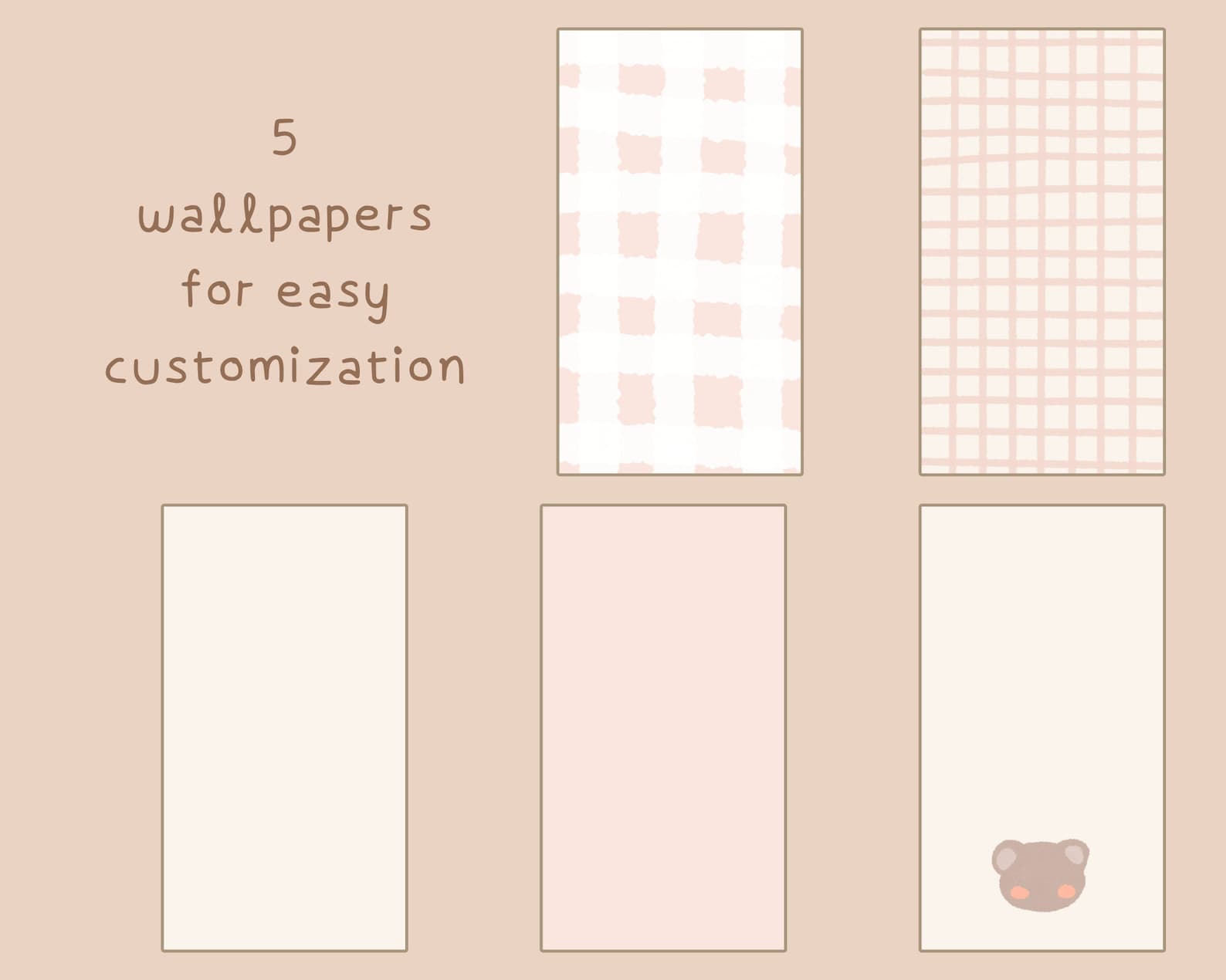 CUTE COZY BEAR Hand Drawn Icon Set With Matching Wallpaper | Cute Beige ...