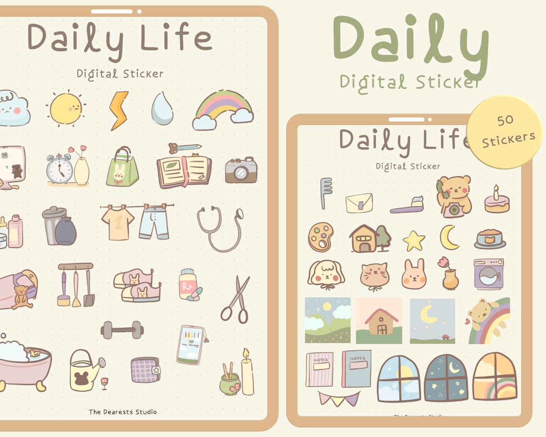 Cute Daily Life Digital Sticker Which is Precropped for Goodnotes ...