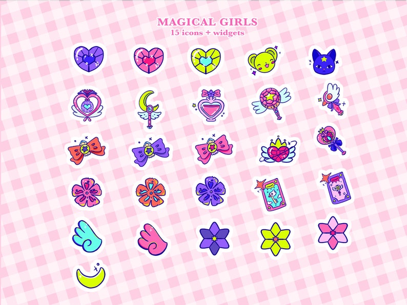 CUTE Magical Girls Hand Drawn Icon Pack With Matching - Etsy