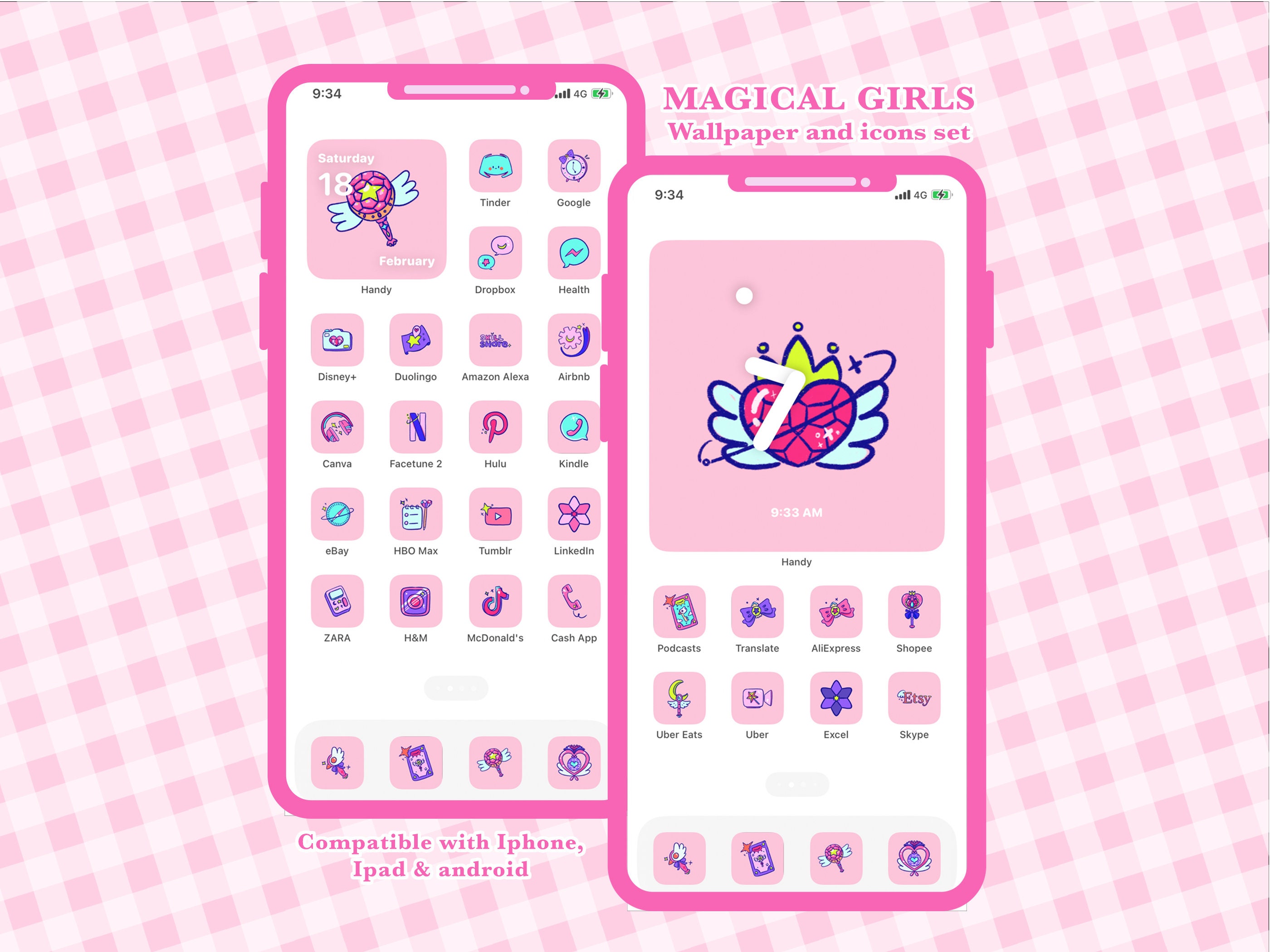 CUTE Magical Girls Hand Drawn Icon Pack With Matching Wallpapers | 140 ...