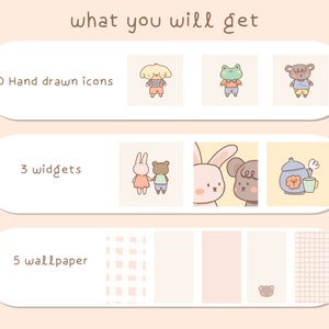 CUTE COZY BEAR Hand Drawn Icon Set With Matching Wallpaper | Cute Beige ...