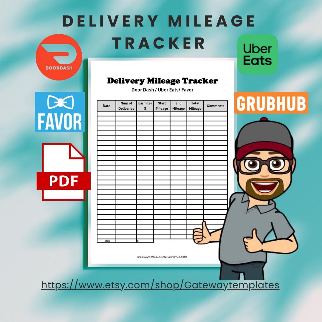 Food Delivery Mileage Tracker Door Dash, Favor, Uber Eats, Grubhub ...