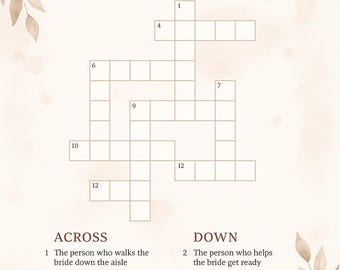 Romantic Wedding Crossword | Wedding Word Search Printable | Guest ...