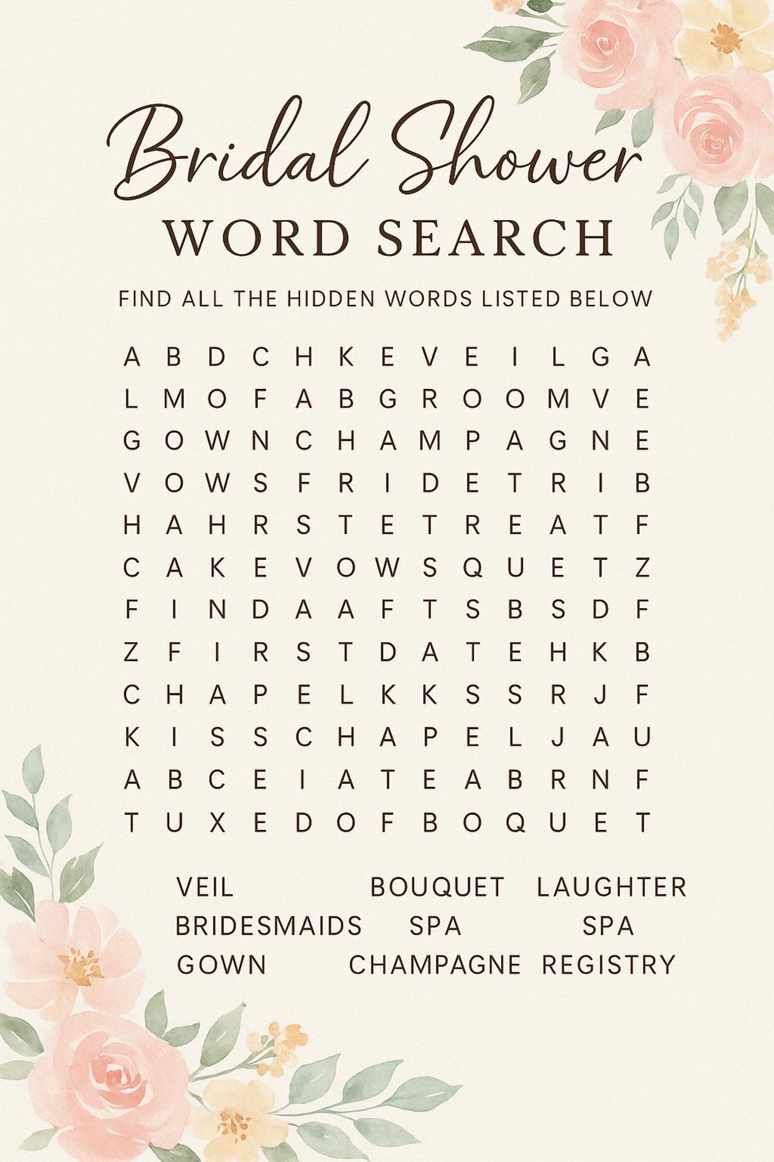 Bridal Wedding Crossword Puzzle - Wedding Crossword – Editable ...