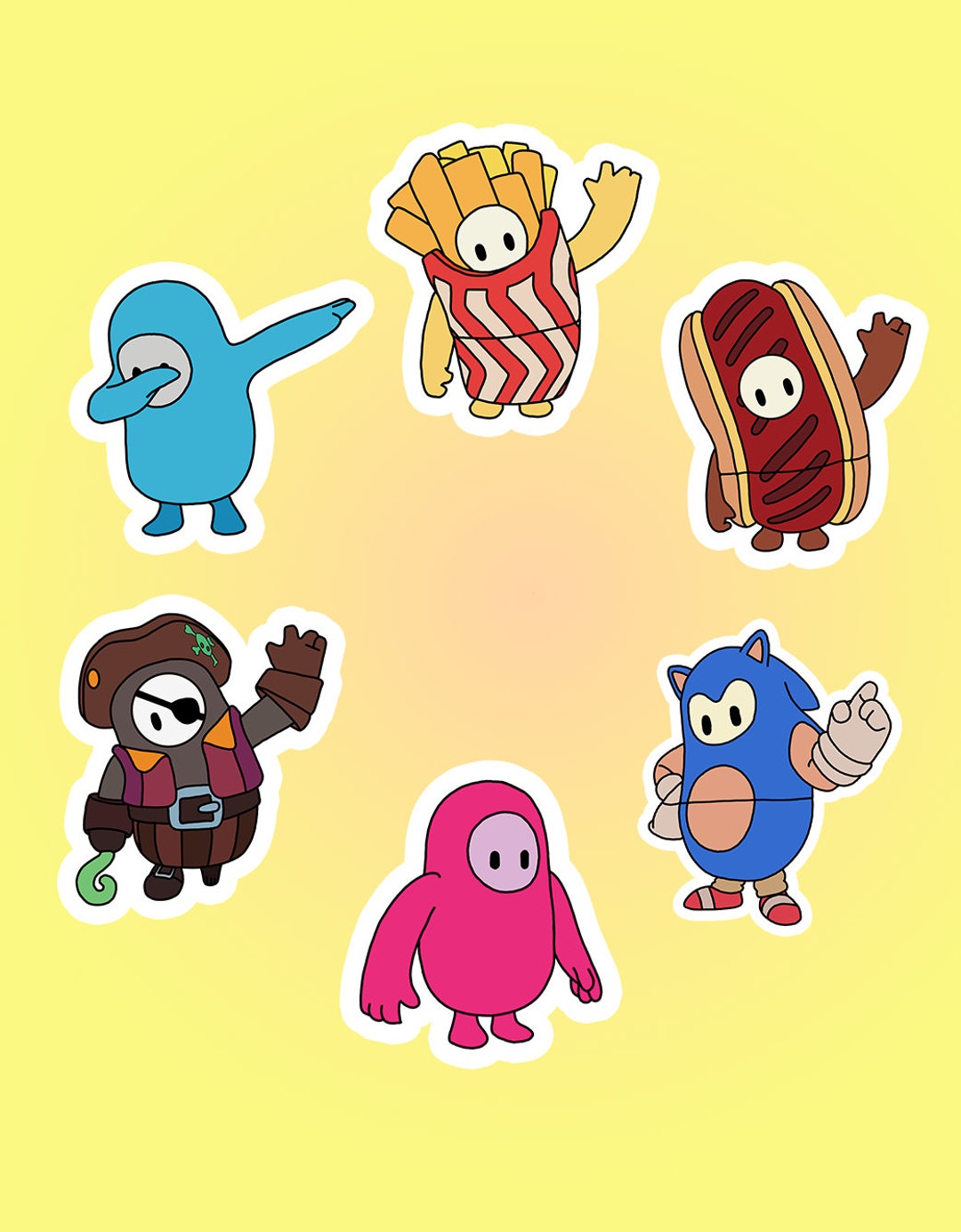 Fall Guys Original Stickers, Pack of 6 - Etsy