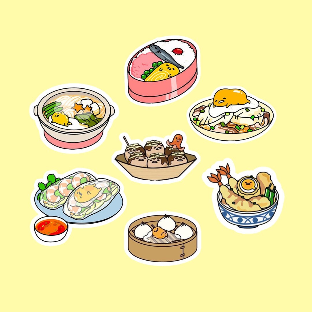 Gudetama Lazy Egg as Food Stickers, Pack of 7 Gudetama as a Bento ...