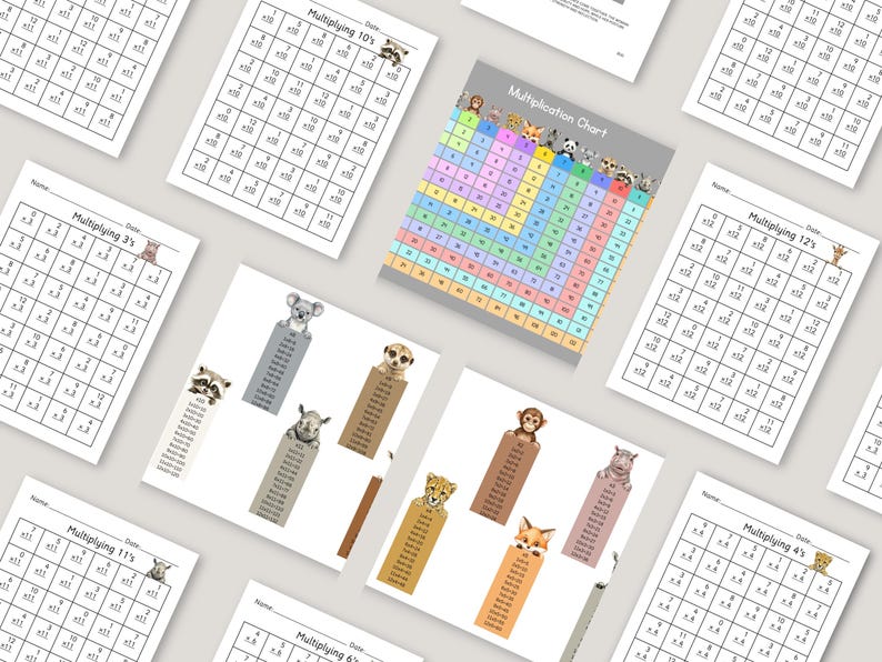 Multiplication Tables and Worksheets 1-12 | Cute Animal Friends Math ...