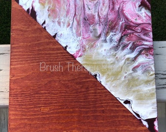 Split Wood Canvas, Half Stained Wood and Half an Acrylic Pour Painting ...