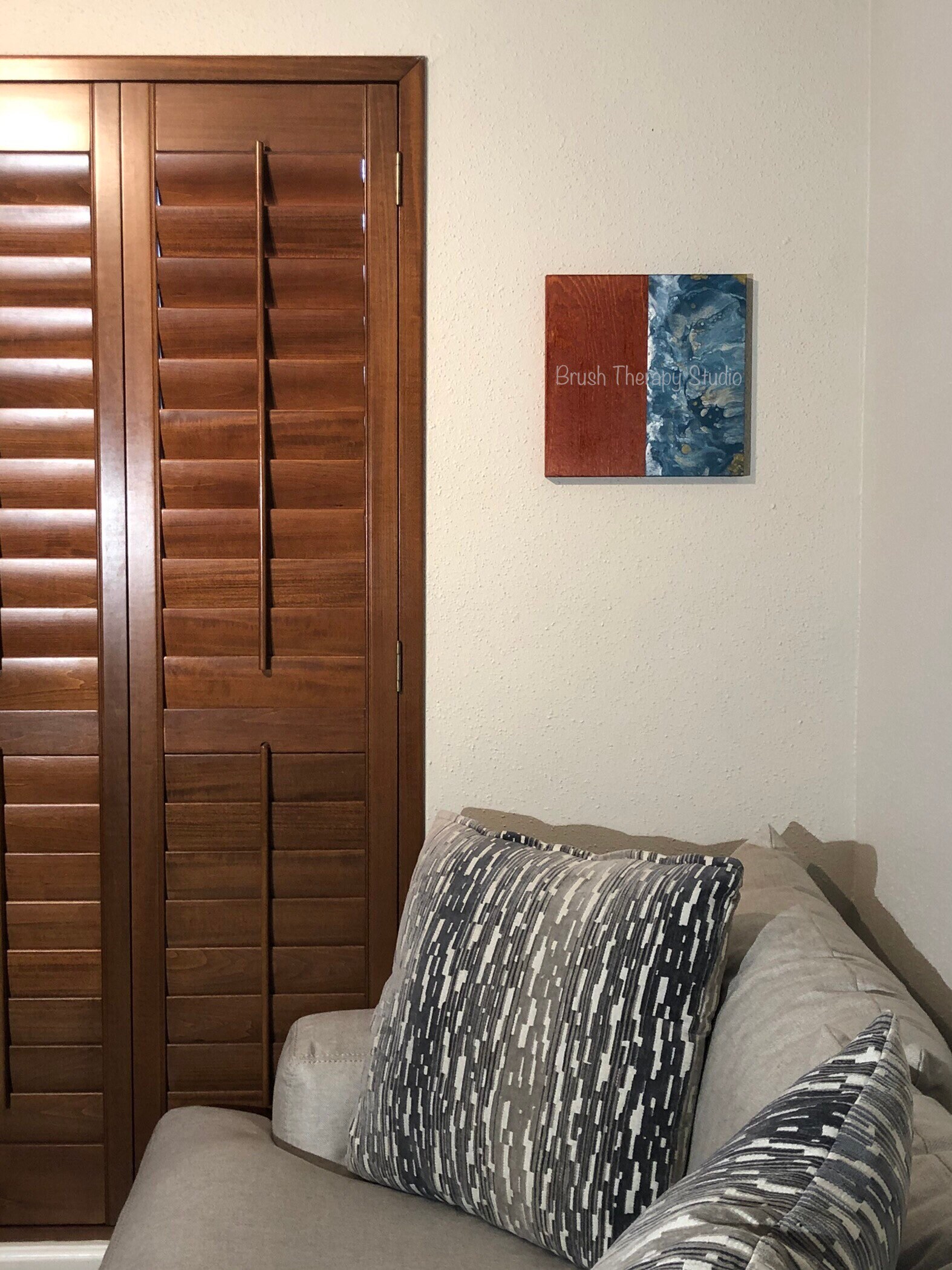 Split Wood Canvas, Half Stained Wood and Half an Acrylic Pour Painting ...