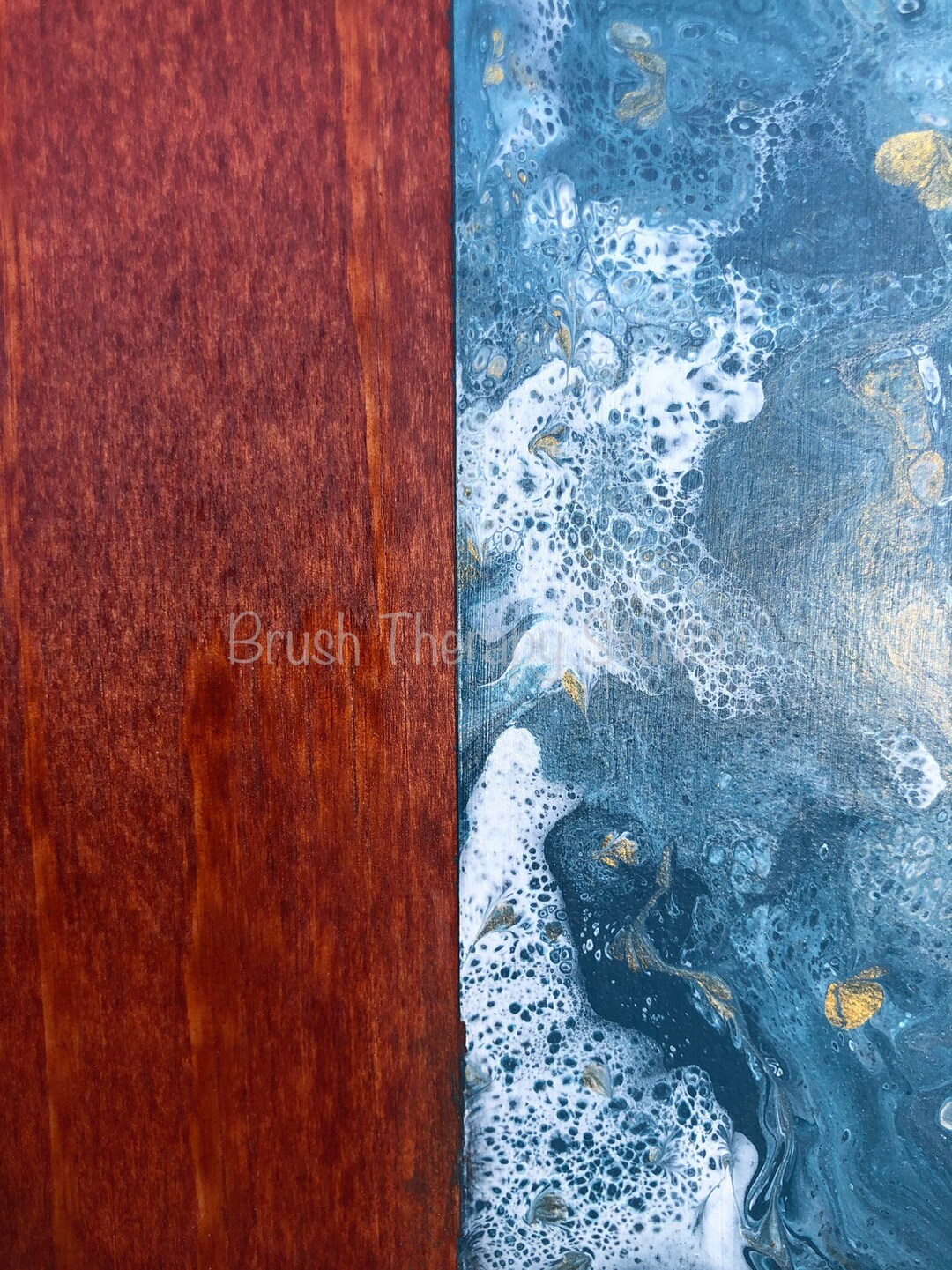 Split Wood Canvas, Half Stained Wood and Half an Acrylic Pour Painting ...