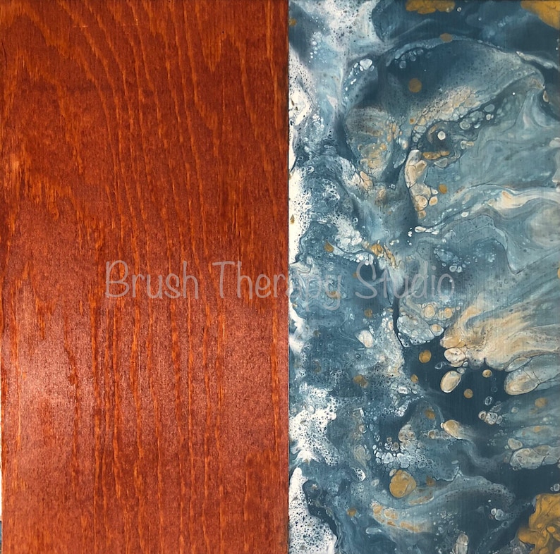 Split Wood Canvas, Half Stained Wood and Half an Acrylic Pour Painting ...