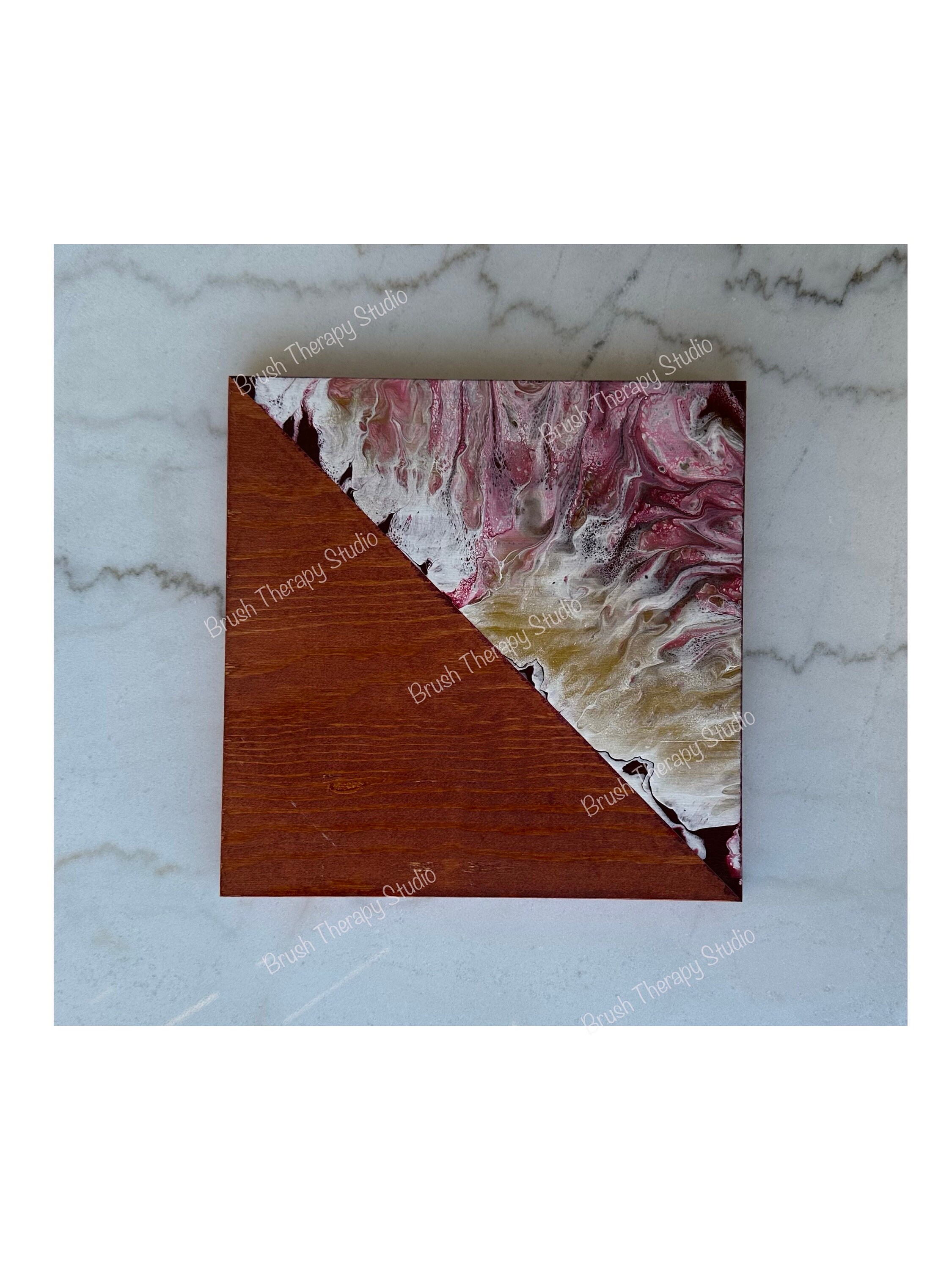 Split Wood Canvas, Half Stained Wood and Half an Acrylic Pour Painting ...