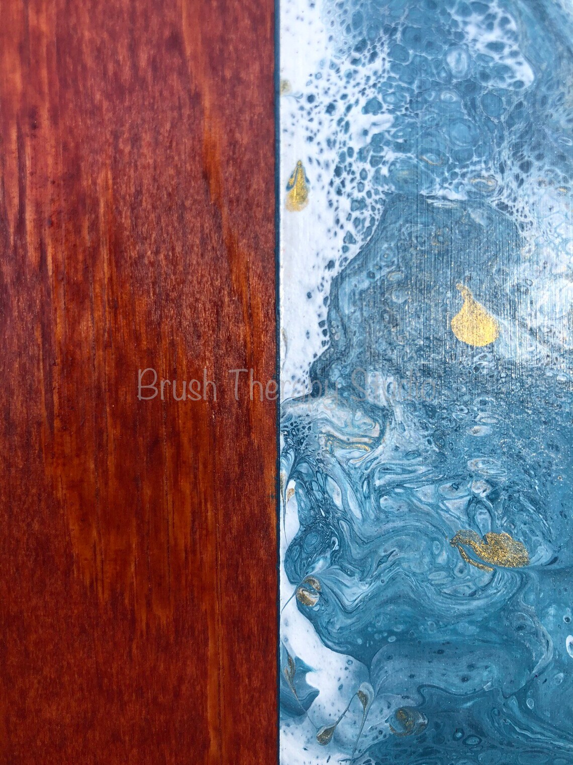 Split Wood Canvas, Half Stained Wood and Half an Acrylic Pour Painting ...