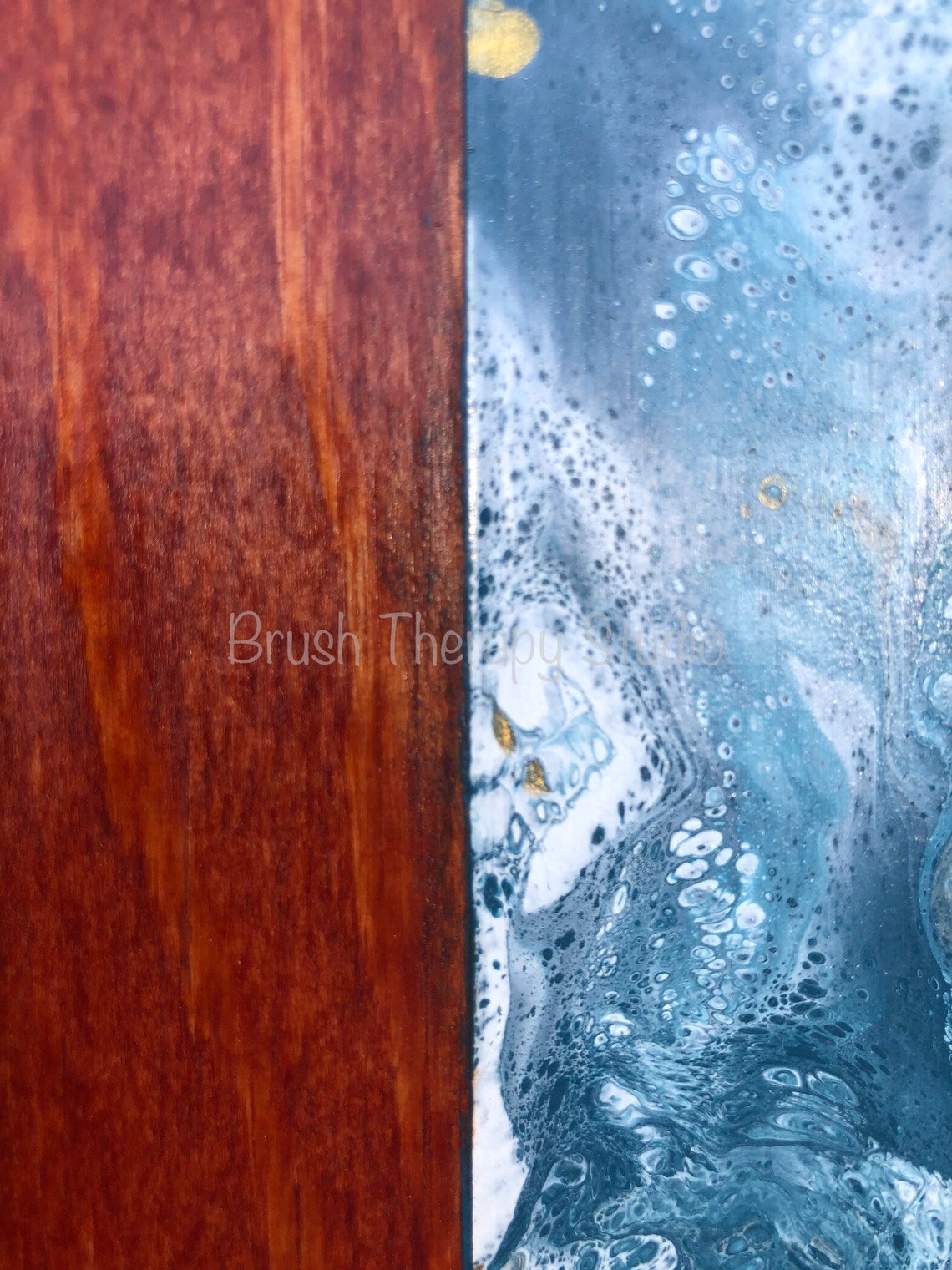 Split Wood Canvas, Half Stained Wood and Half an Acrylic Pour Painting ...