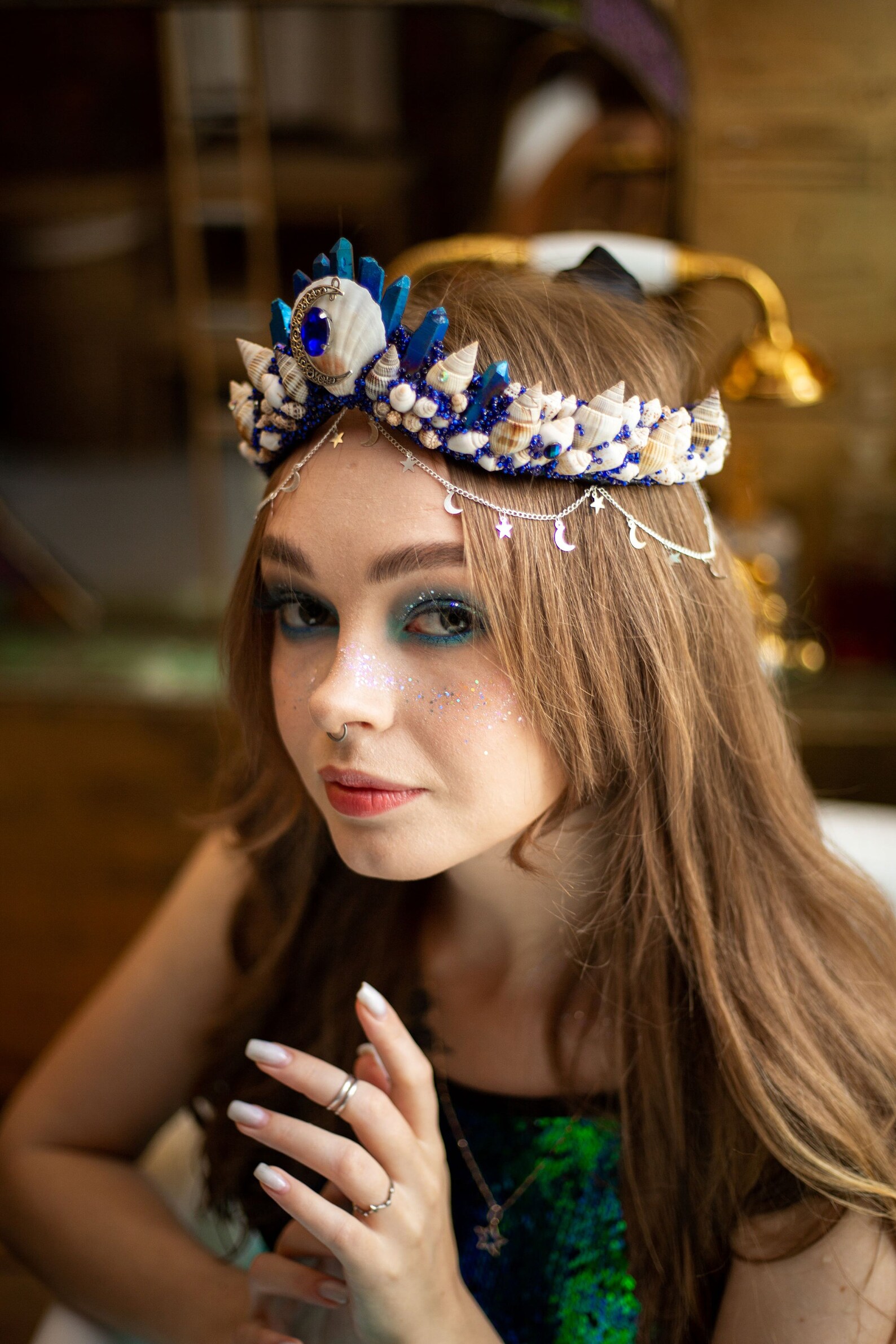 Blue Mermaid Crown Half Moon Headpiece. Crystal Crown. - Etsy