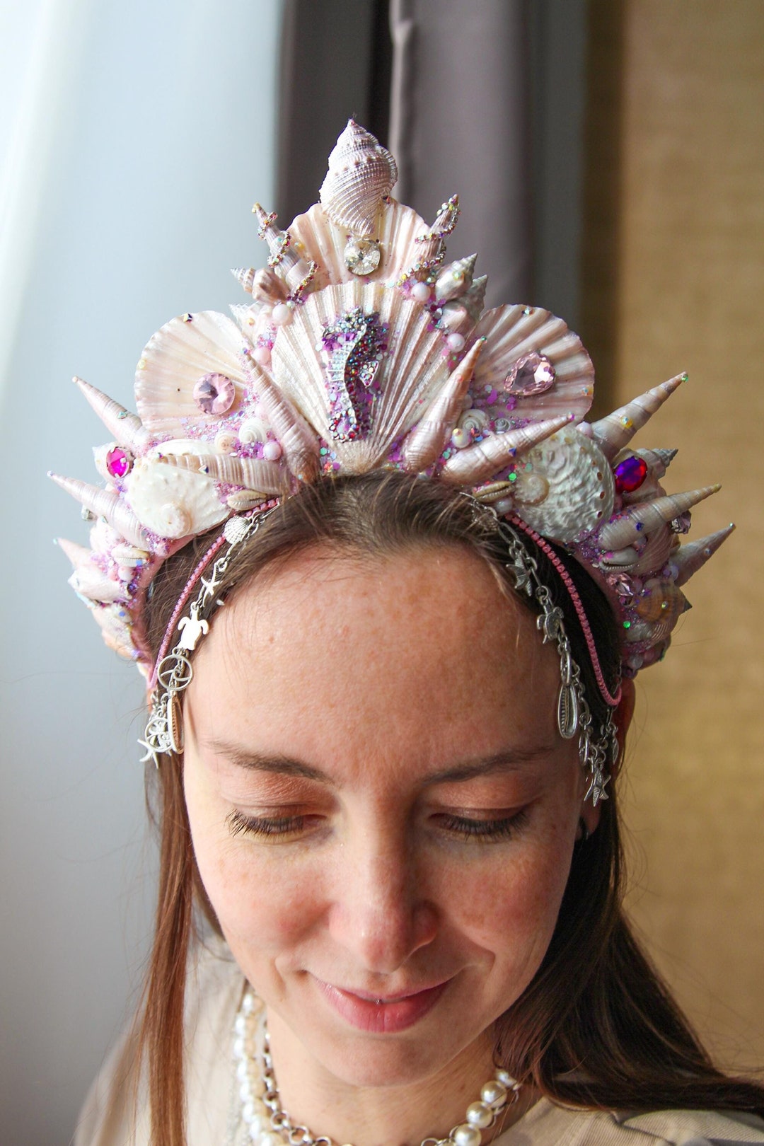 Sea Horse Mermaid Crown. Pearl Festival Sea Shell Crown Adult, Beach ...